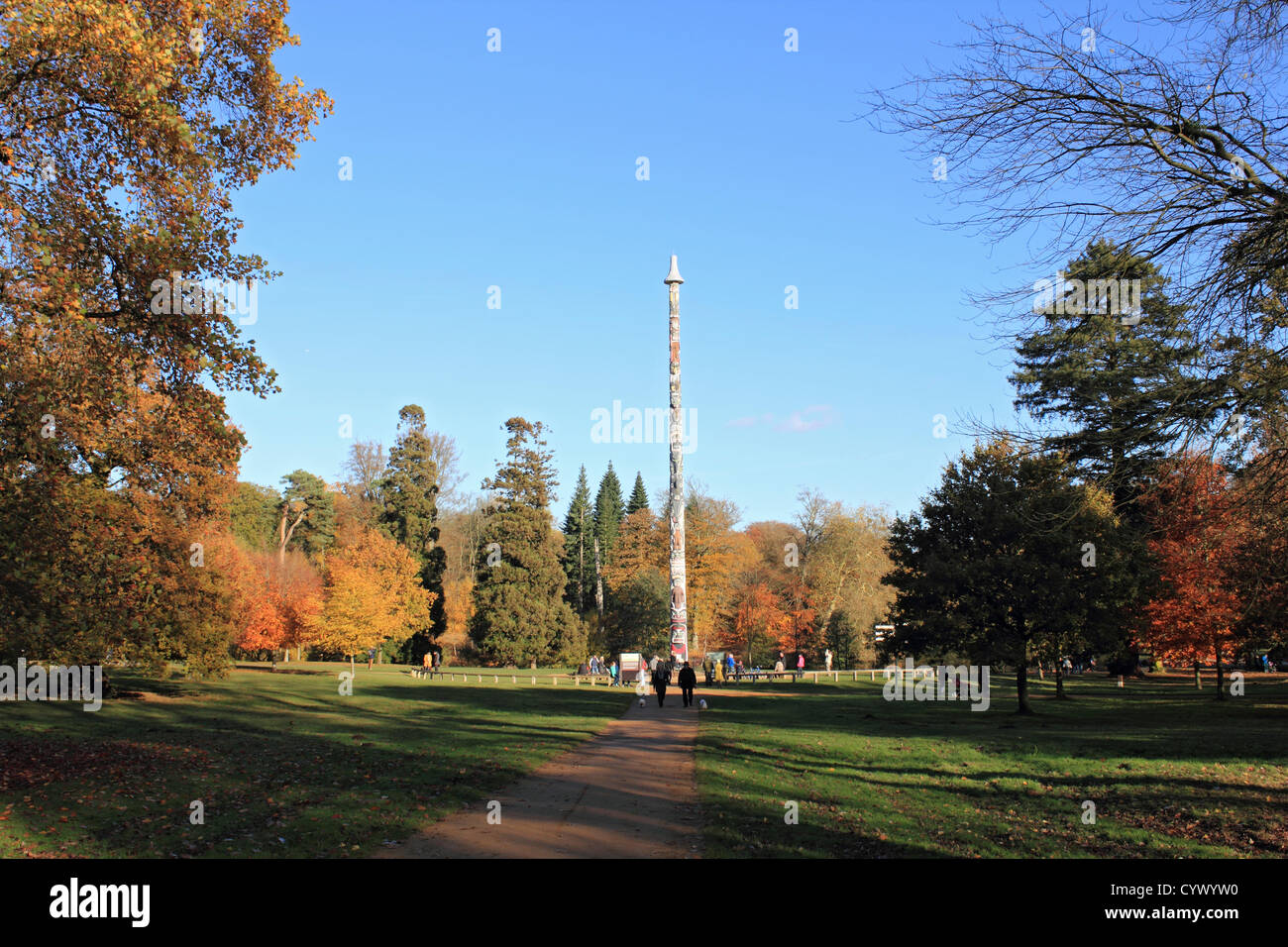 Virginia Water, Surrey, England, UK. The Totem Pole surrounded by the ...