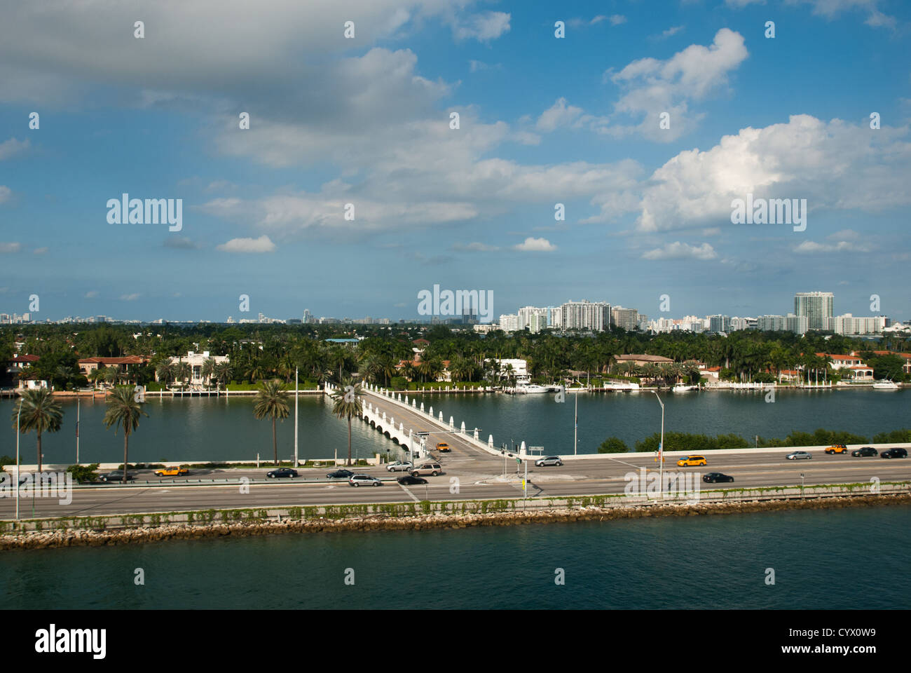 View from a cruise ship departing the port of Miami, Florida Stock ...