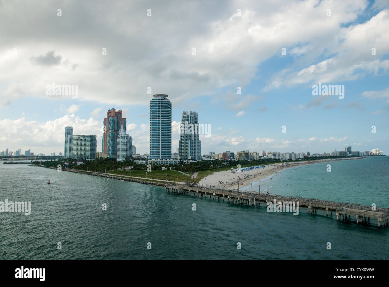 View from a cruise ship departing the port of Miami, Florida Stock ...