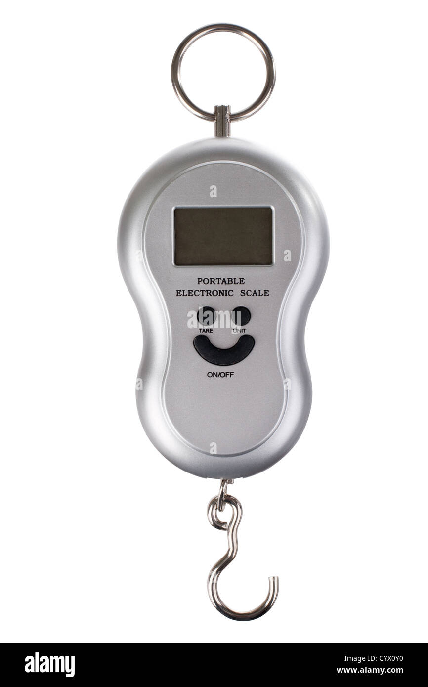 Portable electronic scale isolated over white background Stock Photo ...