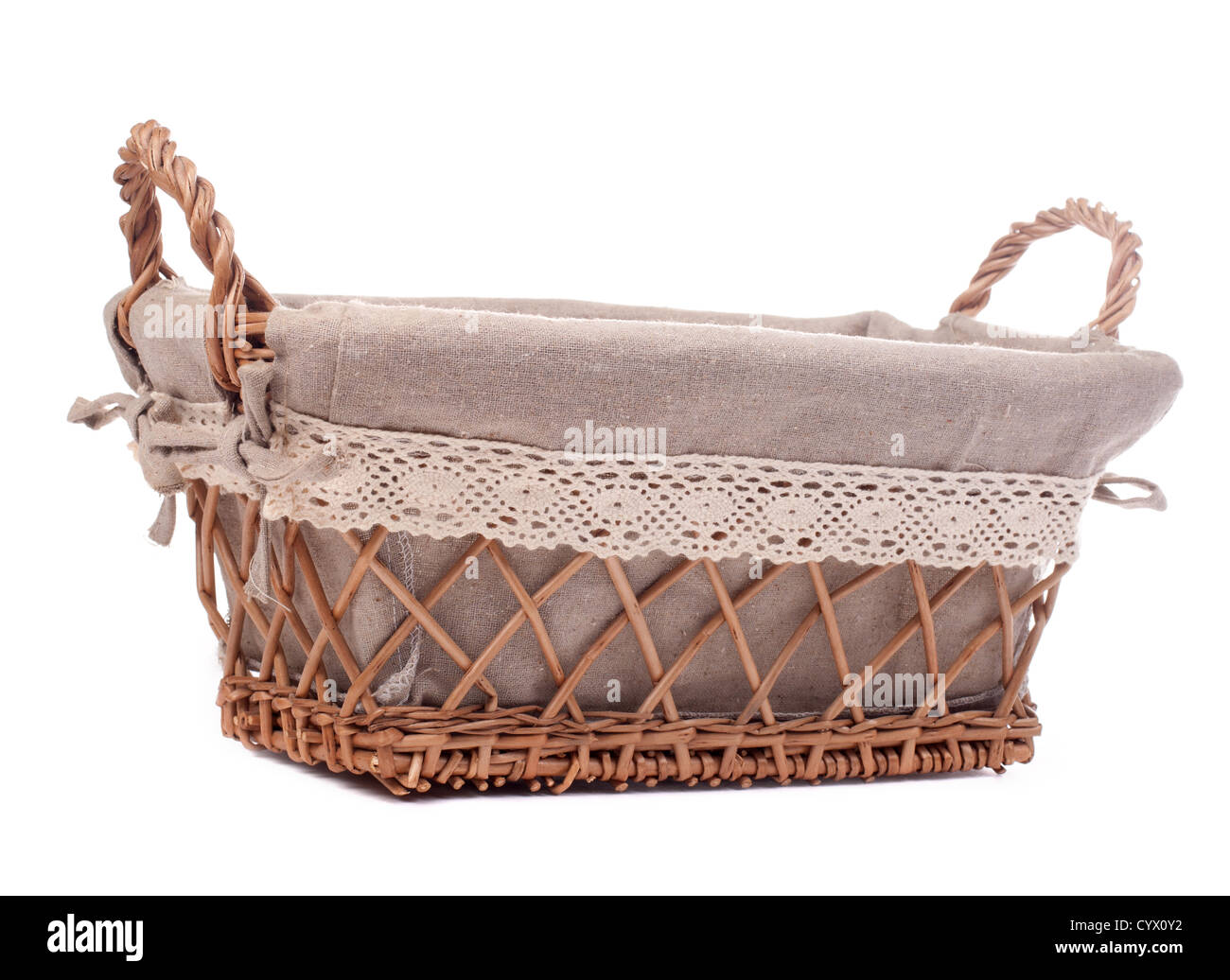 Large empty wicker basket isolated on white Stock Photo - Alamy