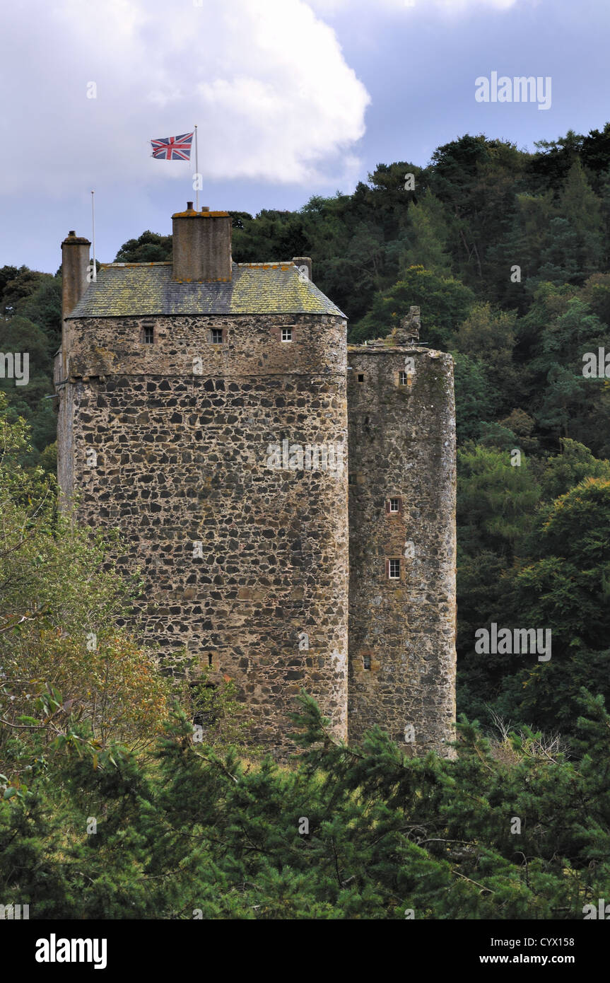 Neidpath Castle, west of Peebles in the Scottish Borders Stock Photo ...