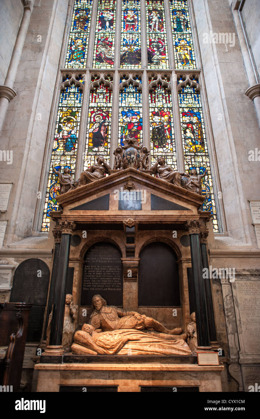 BATH, United Kingdom — A crypt at Bath Abbey below an ornate stained ...