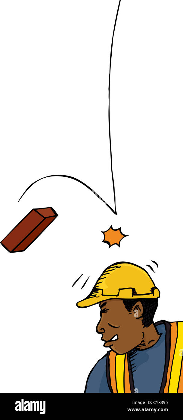 Male construction worker hit on head with brick Stock Photo - Alamy