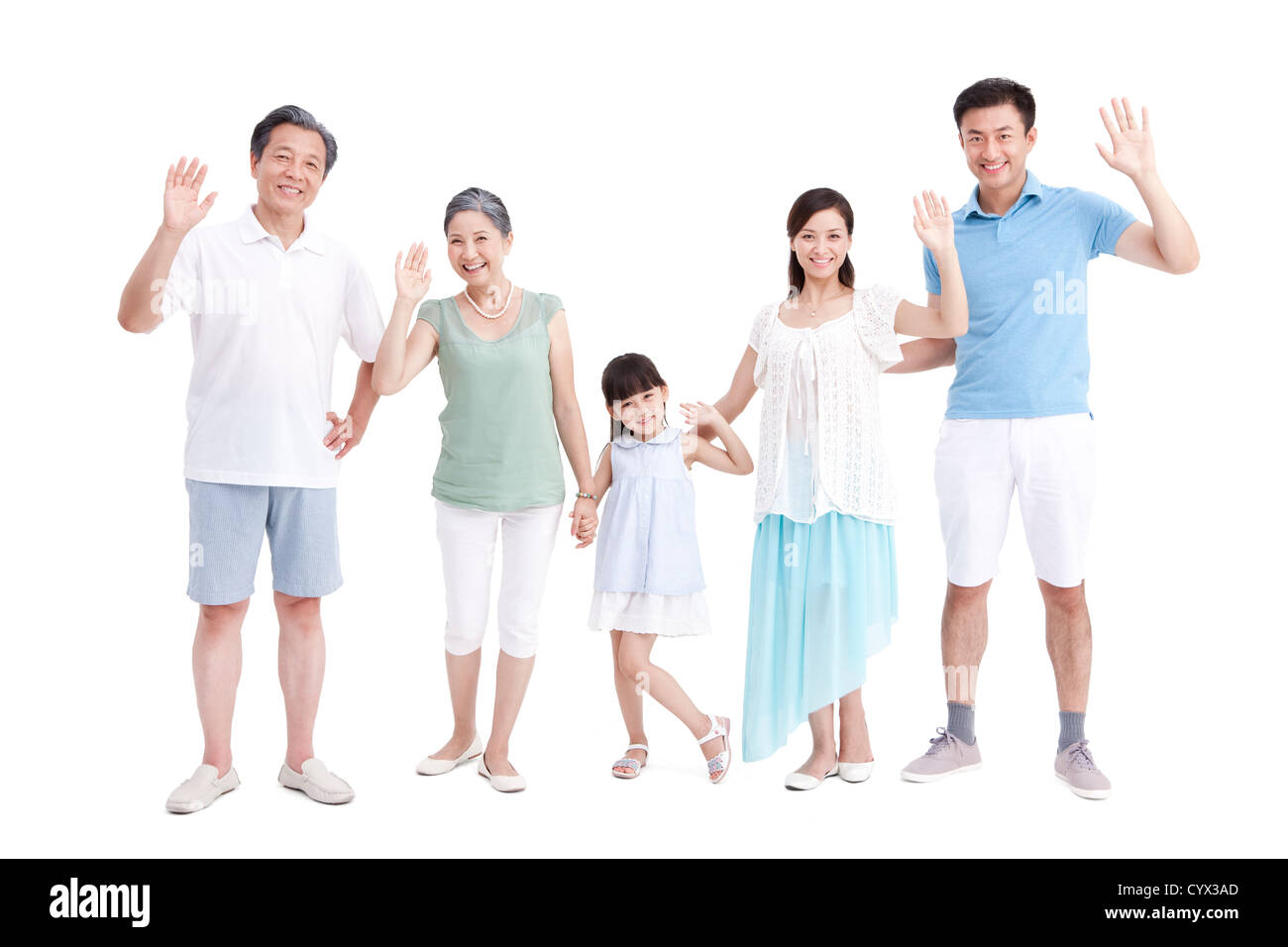 Big family waving hands Stock Photo - Alamy