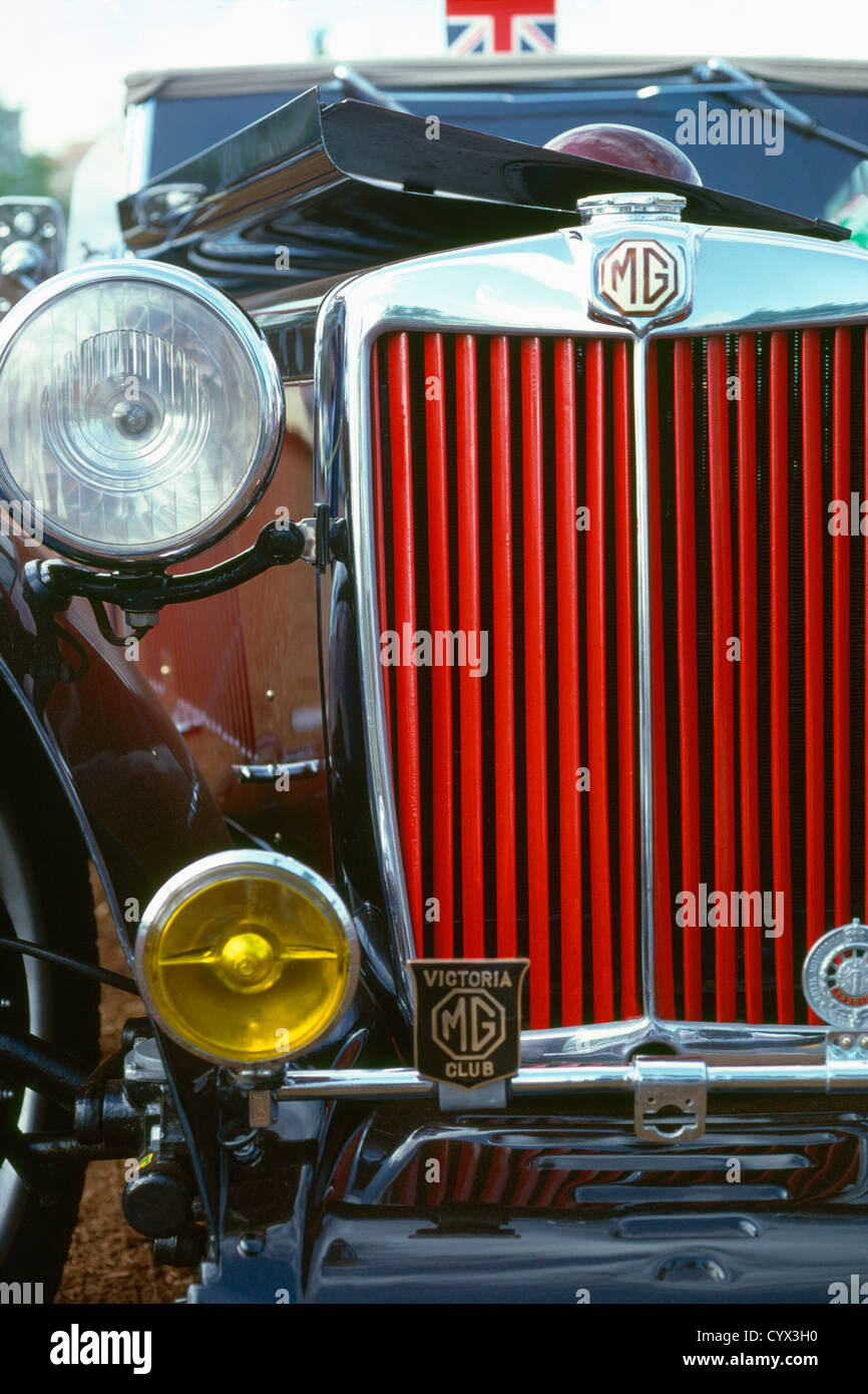 MG Classic Vintage Car - Detail of Front Grille, Headlight, and ...