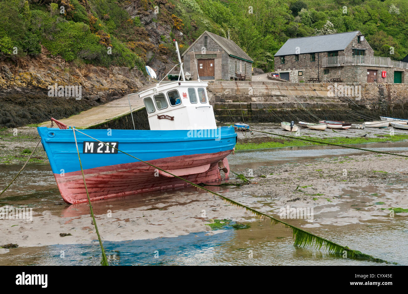 Wales, Pembrokeshire, Solva, harbour, low tide, boat Stock Photo - Alamy