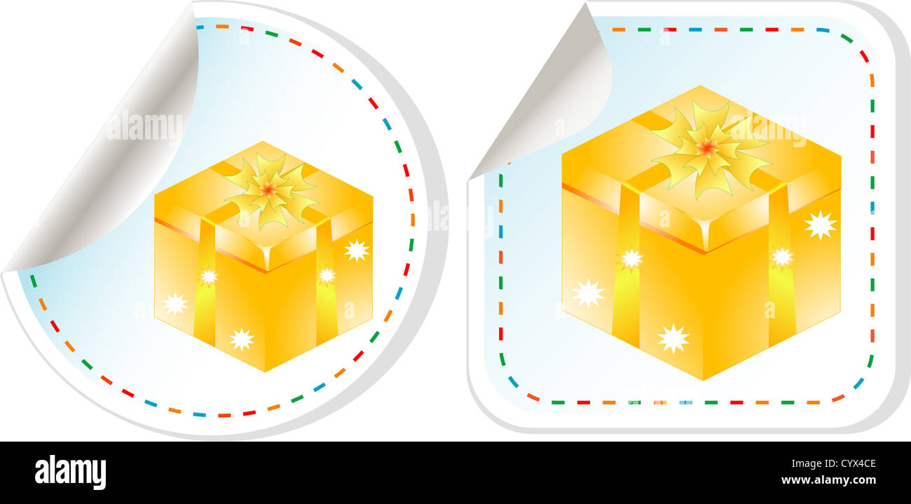 Set of stickers - yellow gift boxes Stock Photo - Alamy