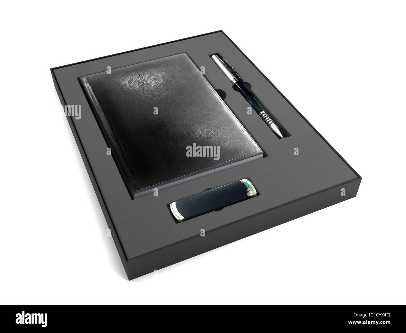 Black Box with notepad, pen and flash drive Stock Photo - Alamy
