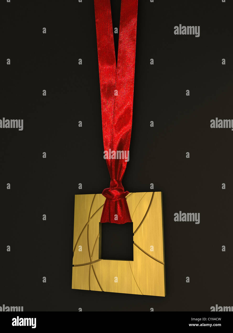 Golden Medal with Red Ribbon on the dark background Stock Photo - Alamy
