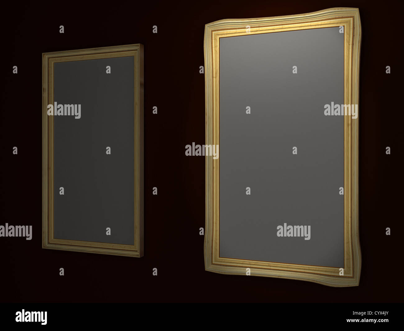 Golden Picture Frames on dark wall Stock Photo - Alamy