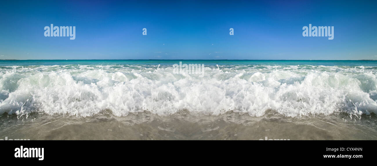 Tropical beach of Atlantic ocean with big waves, Caribbean Stock Photo ...