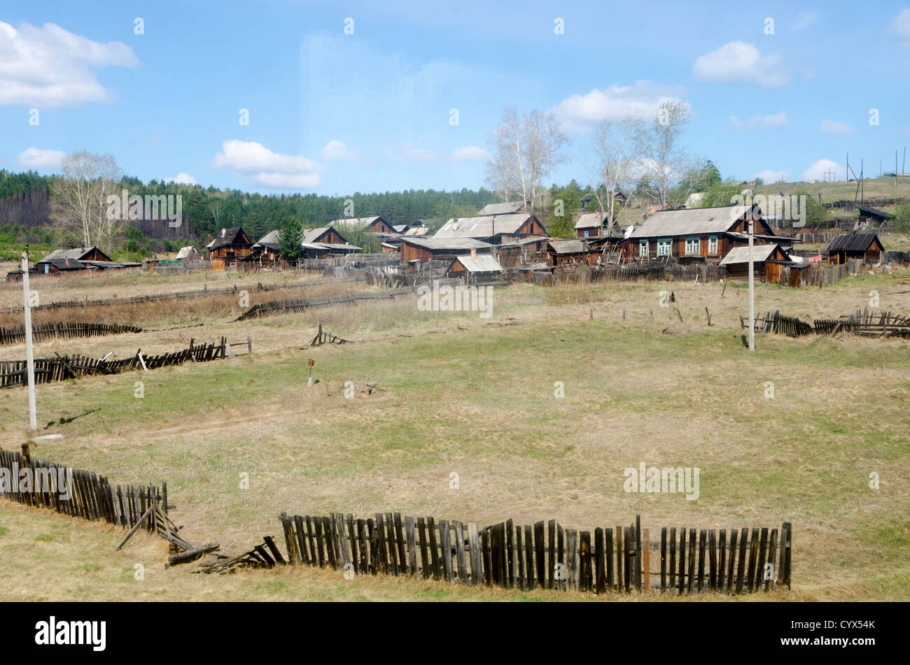 Village beside Trans Siberian railway between Ulan Ude and Tayshet ...