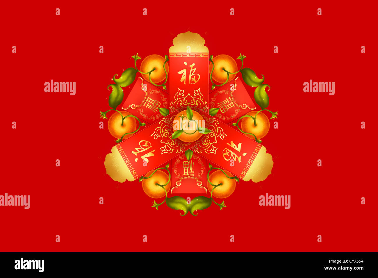 Pattern of oranges and red packets Stock Photo - Alamy