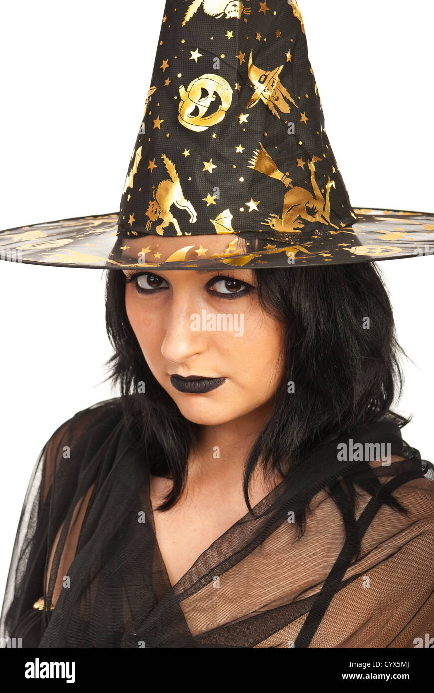 Closeup of witch woman isolated on white background Stock Photo - Alamy