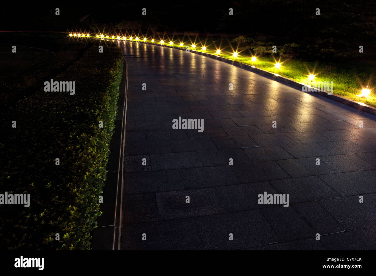 Night view of private driveway Stock Photo - Alamy
