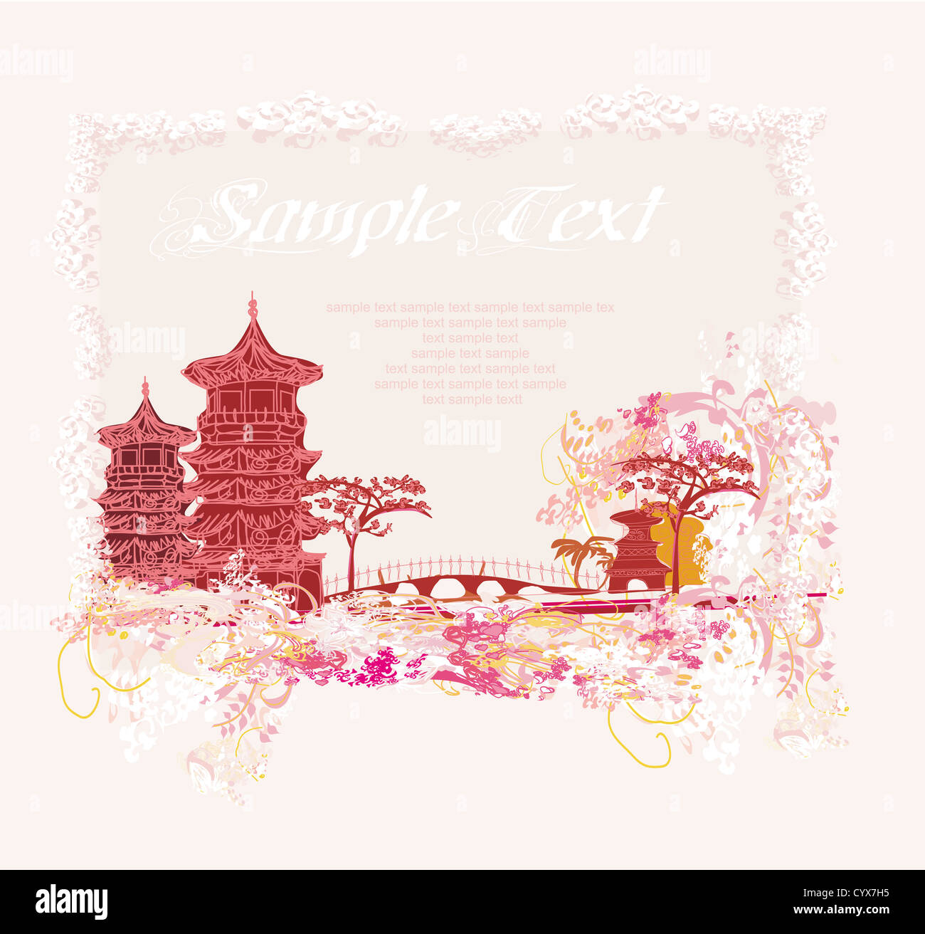 old paper with Asian Landscape Stock Photo - Alamy