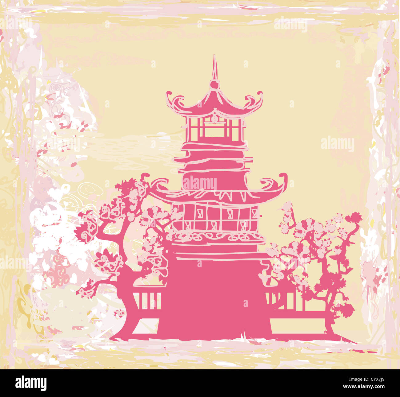 old paper with Asian Landscape Stock Photo - Alamy