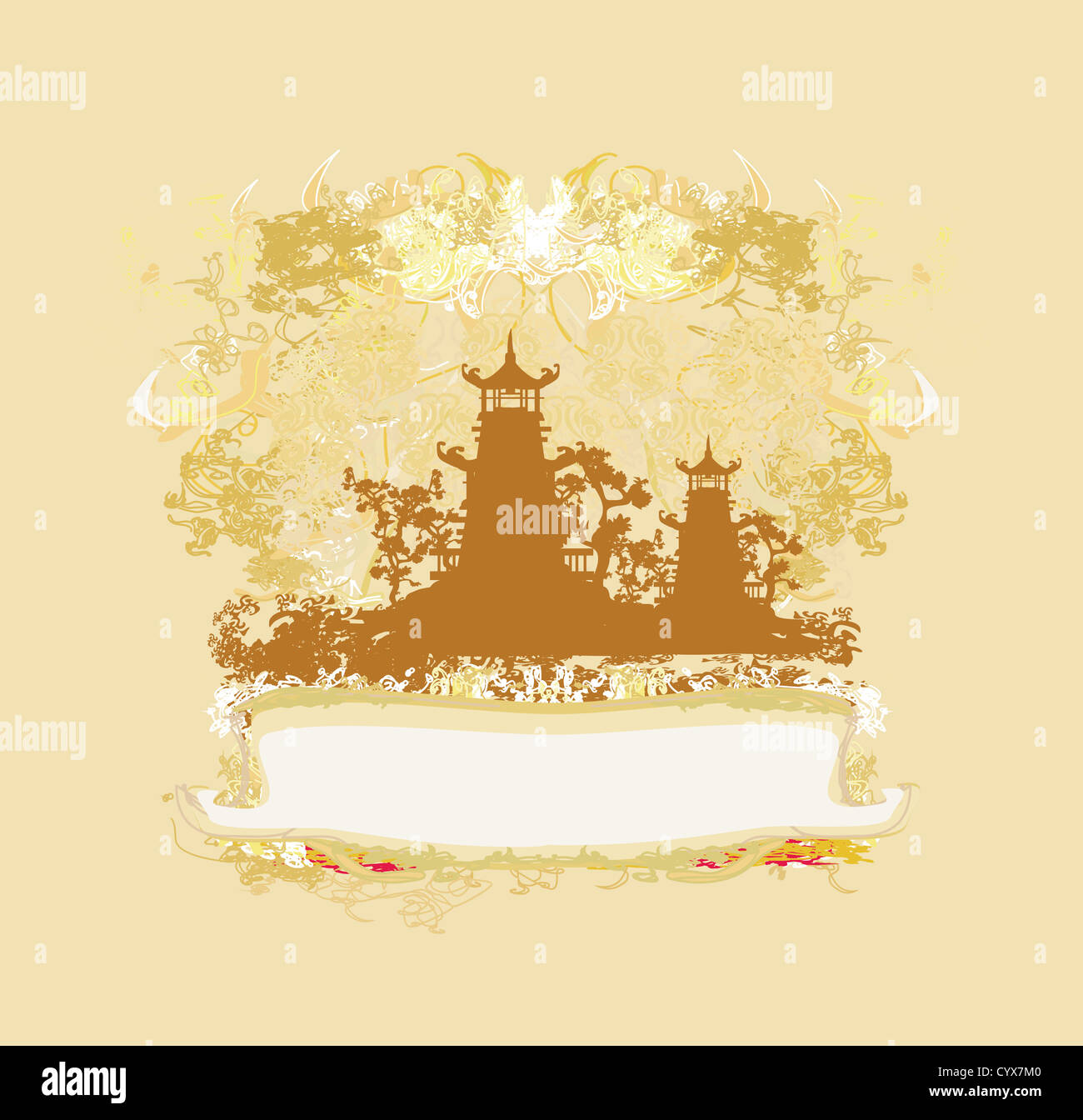 old paper with Asian Landscape Stock Photo - Alamy