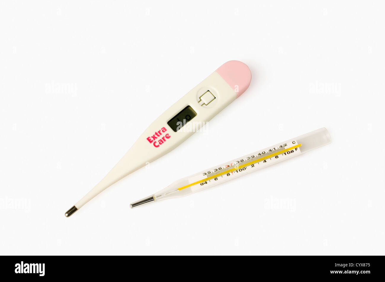 Close-up of a digital thermometer and a thermometer Stock Photo - Alamy