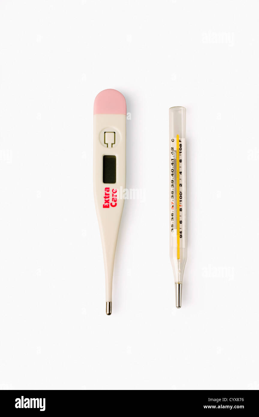 Close-up of a digital thermometer and a thermometer Stock Photo - Alamy