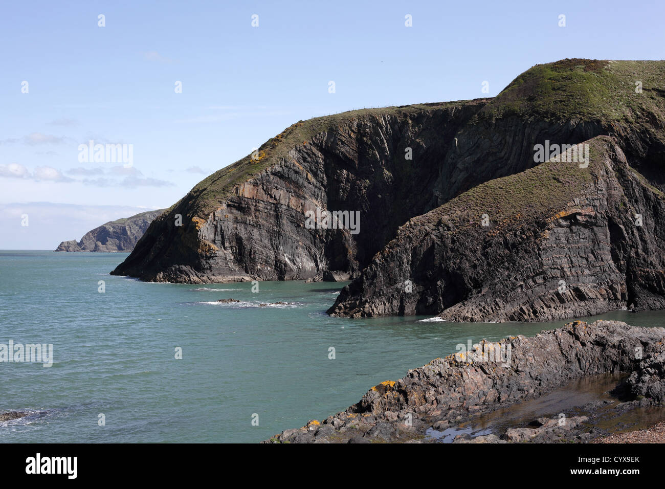Layered and folded Cliffs at Ceibwr Bay, on the south Cardigan Bay ...