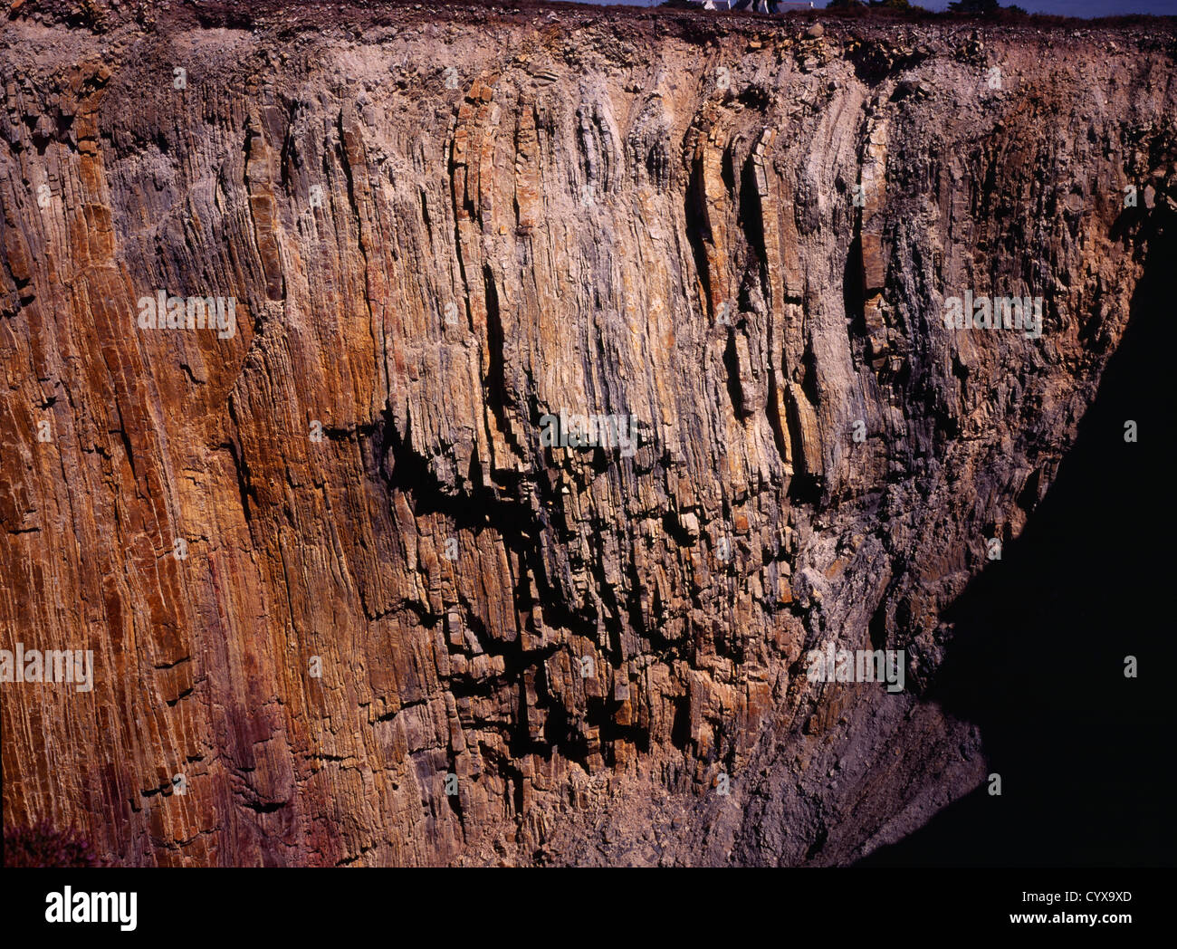 Crozon Peninsula Sea cliffs showing vertical layering Europe European ...
