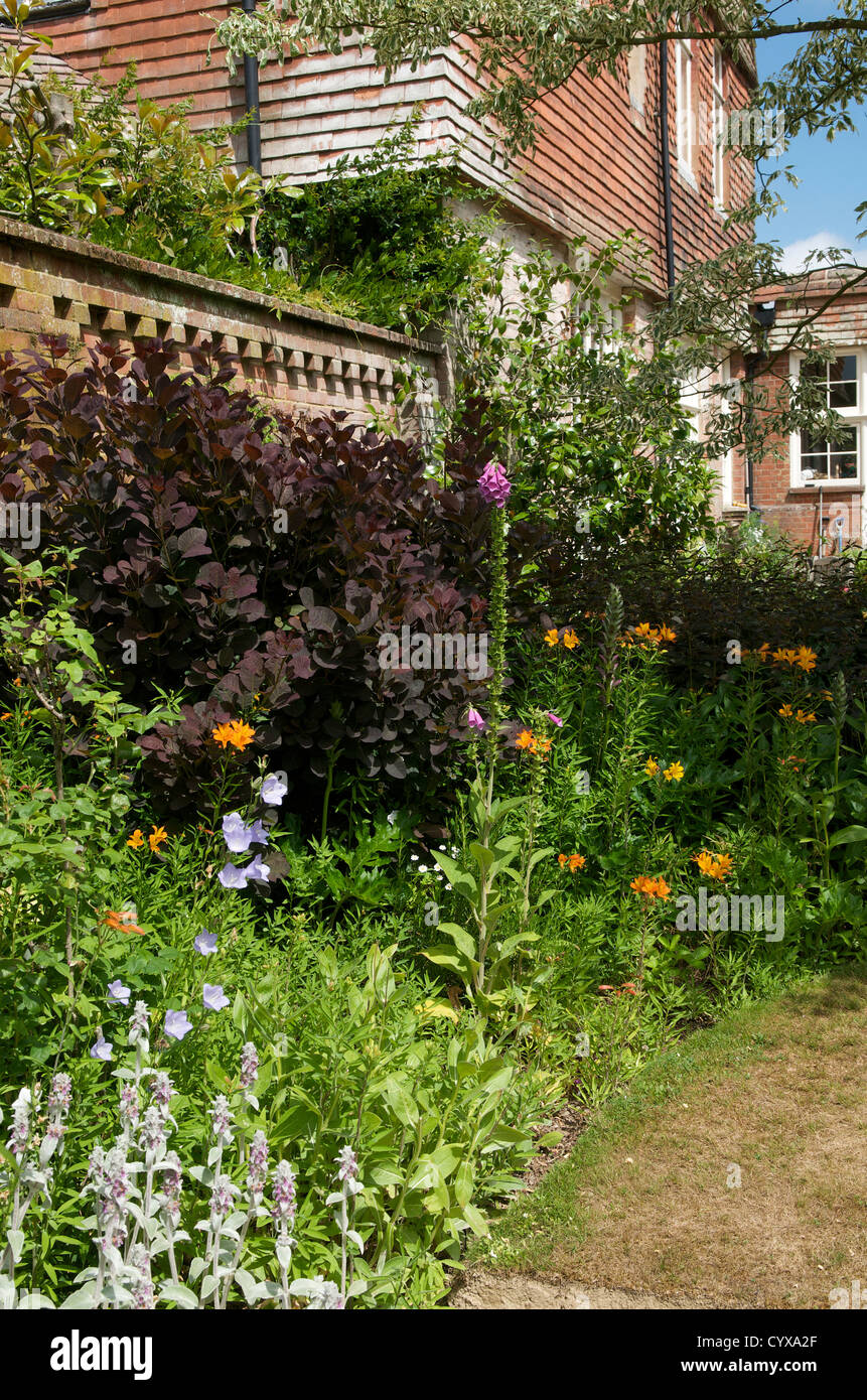 Flower border in a garden, UK Stock Photo - Alamy