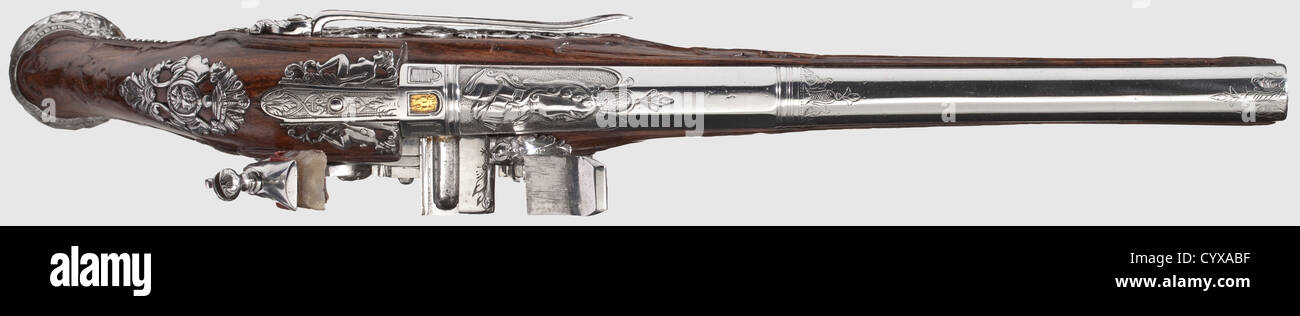 An Italian snaphaunce lock pistol,dated 1781. Two-stage barrel ...