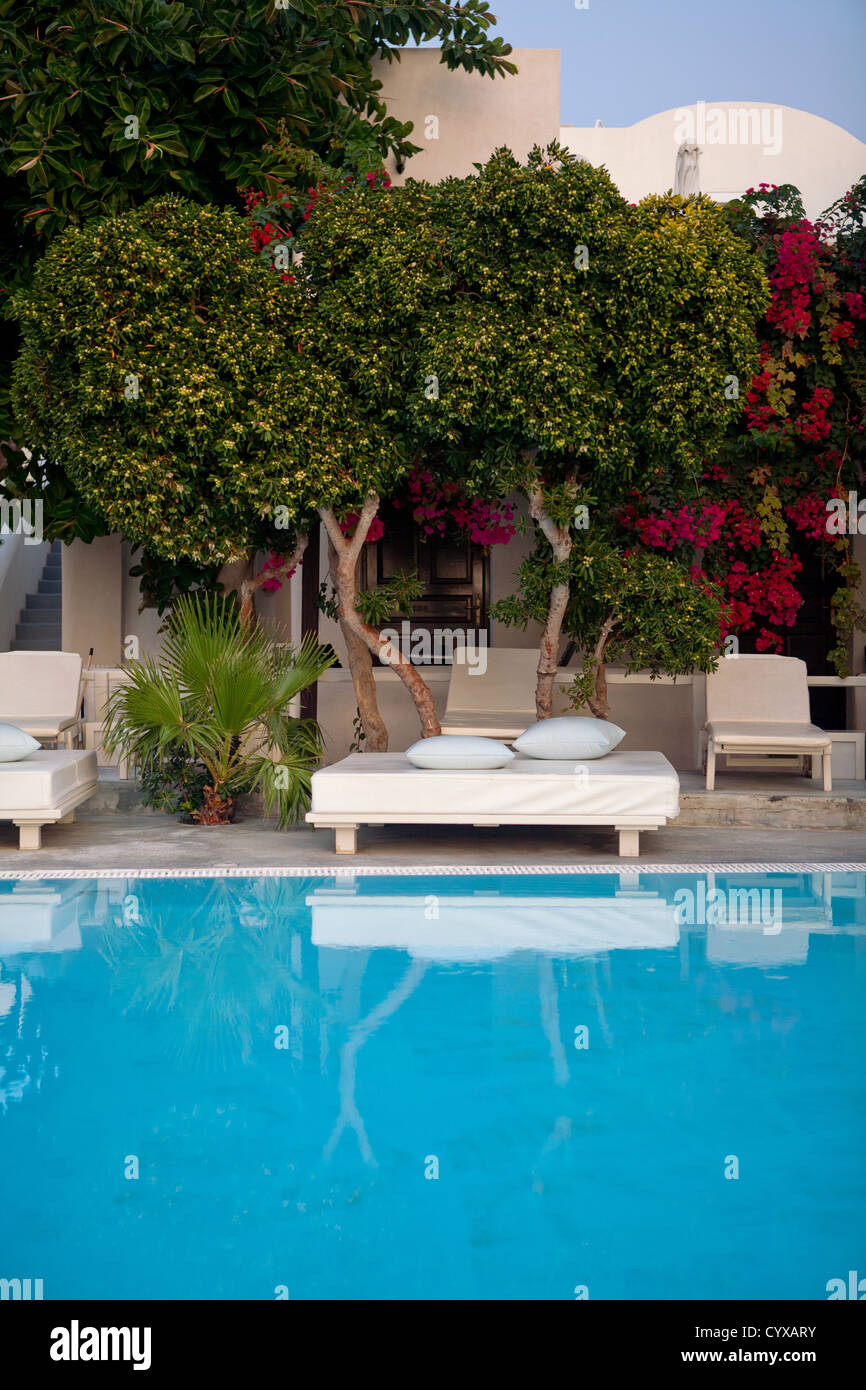 The cool swimming pool, Greece, Santorini island Stock Photo - Alamy