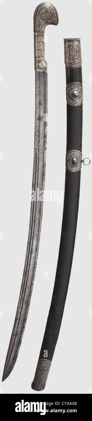 A silver mounted caucasian shashka,circa 1900 A single-edged blade with ...