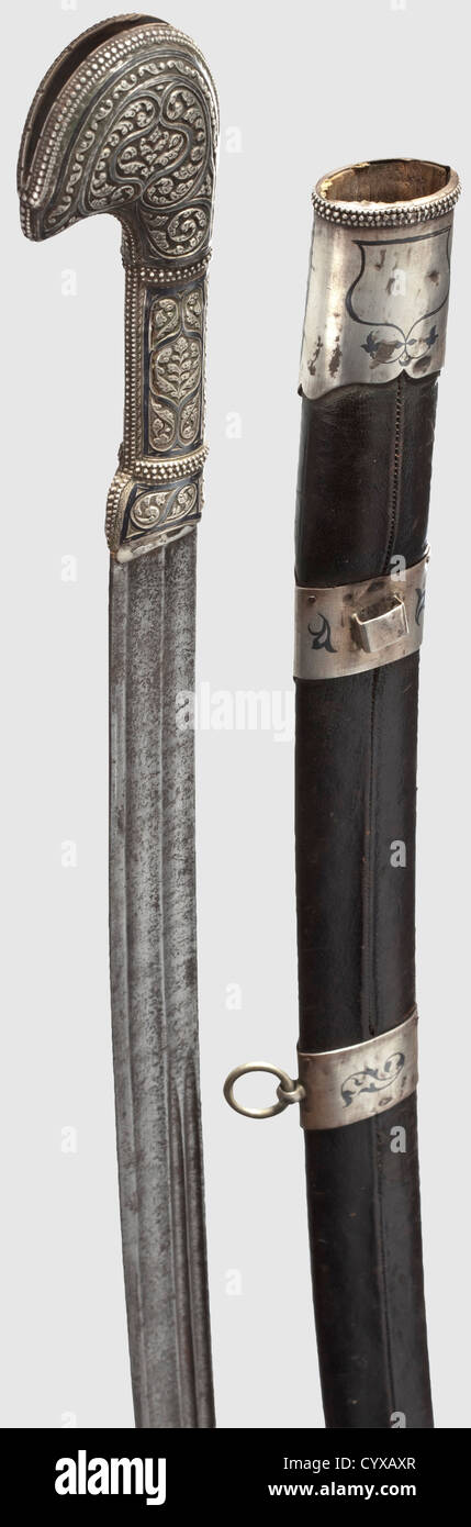 A silver mounted caucasian shashka,circa 1900 A single-edged blade with ...