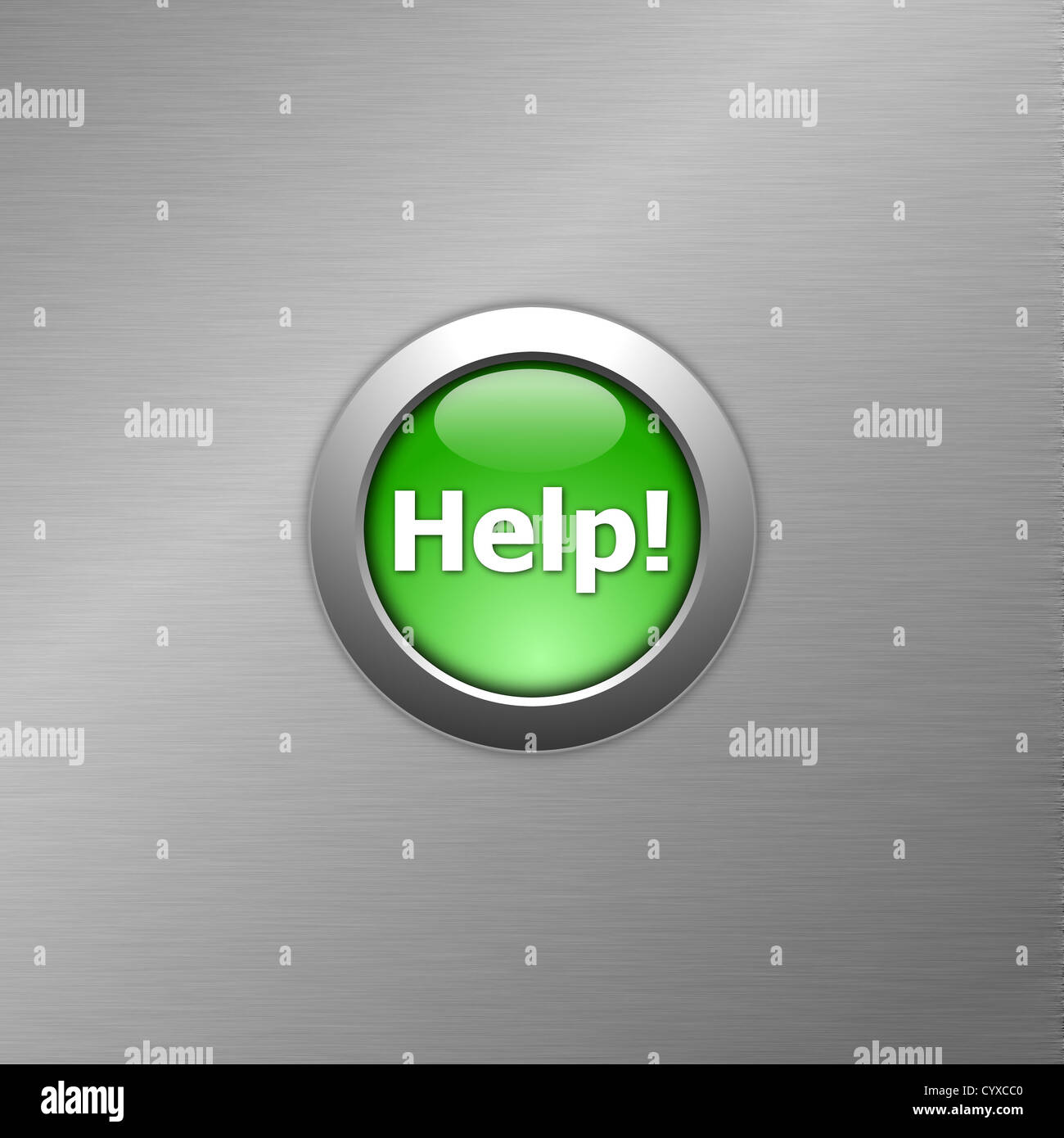 green help button on metal a texture Stock Photo - Alamy