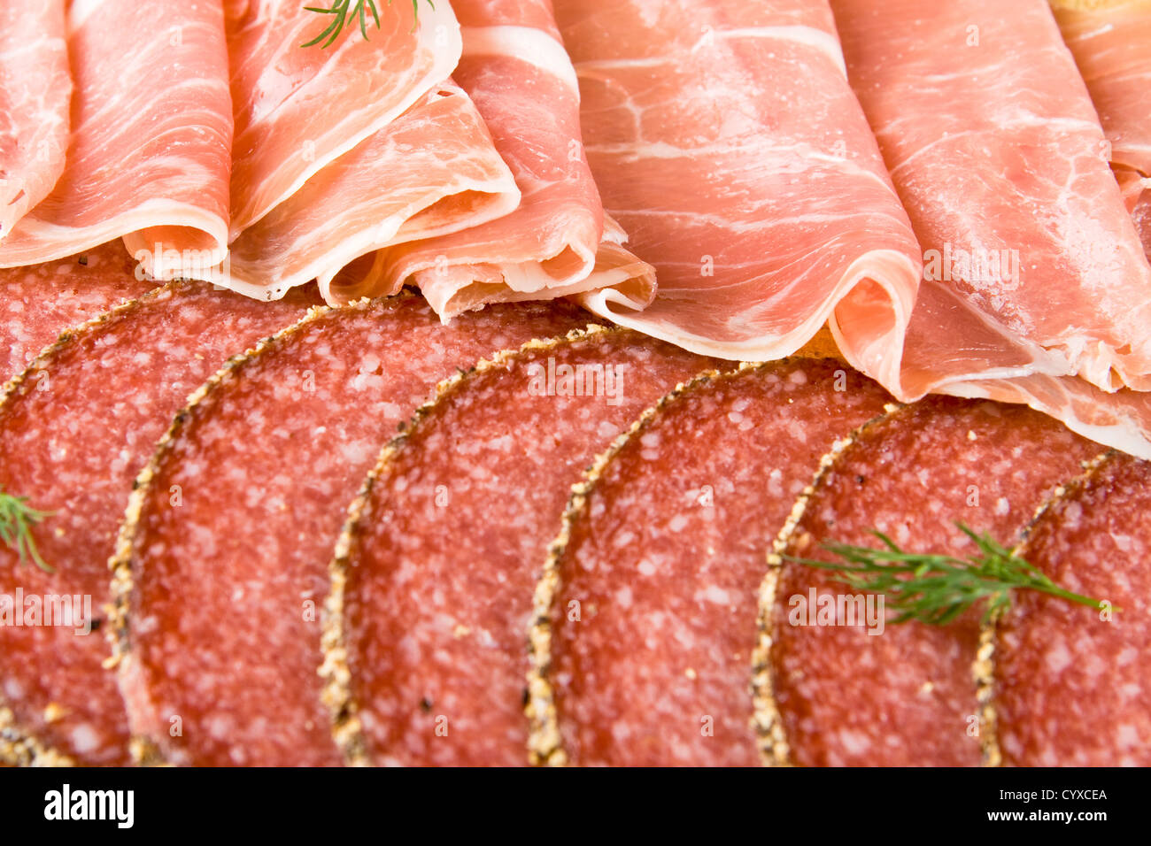 Parma ham and salami slices Stock Photo - Alamy
