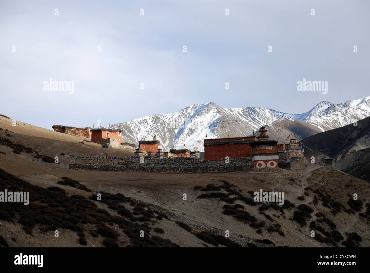 Snow covered mountain range with monastery hi-res stock photography and ...