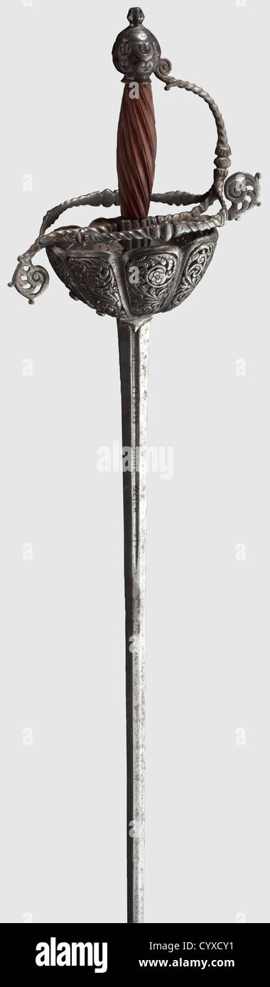 A chiselled Italian cup-hilt rapier,mid 17th century Double-edged blade ...