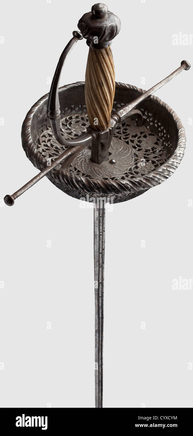 A Italian/Spanish cup-hilt rapier,circa 1650 The thrusting blade with ...