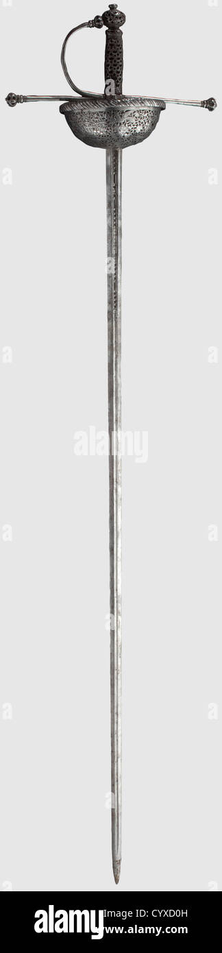 A Spanish cup-hilt rapier,circa 1650 Double-edged blade,fullered on ...