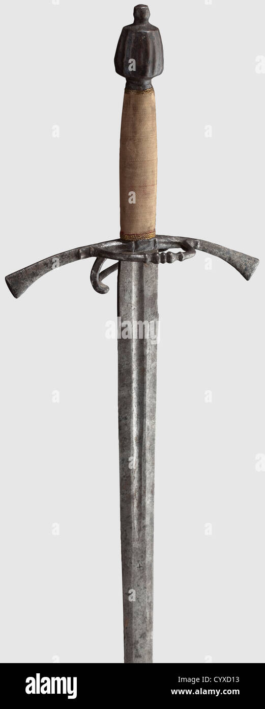A hand-and-a-half sword,16th century Double-edged blade,flat fullers at ...