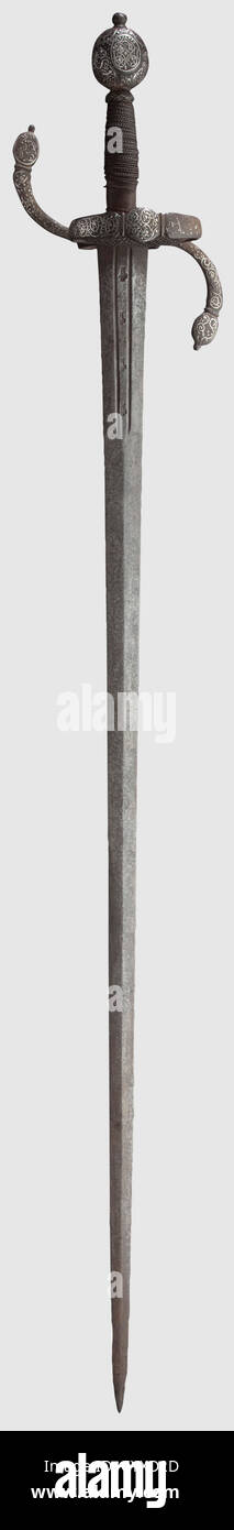 A German silver-inlaid campaign sword,circa 1630/40 Ridged,double-edged ...
