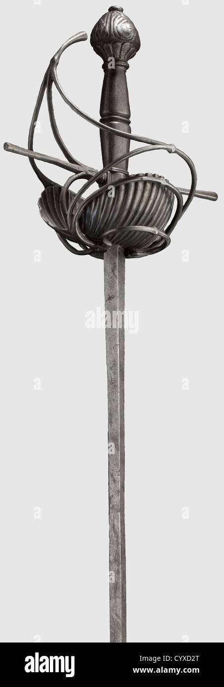 An Italian rapier, circa 1620/30 Double-edged thrusting blade with ...