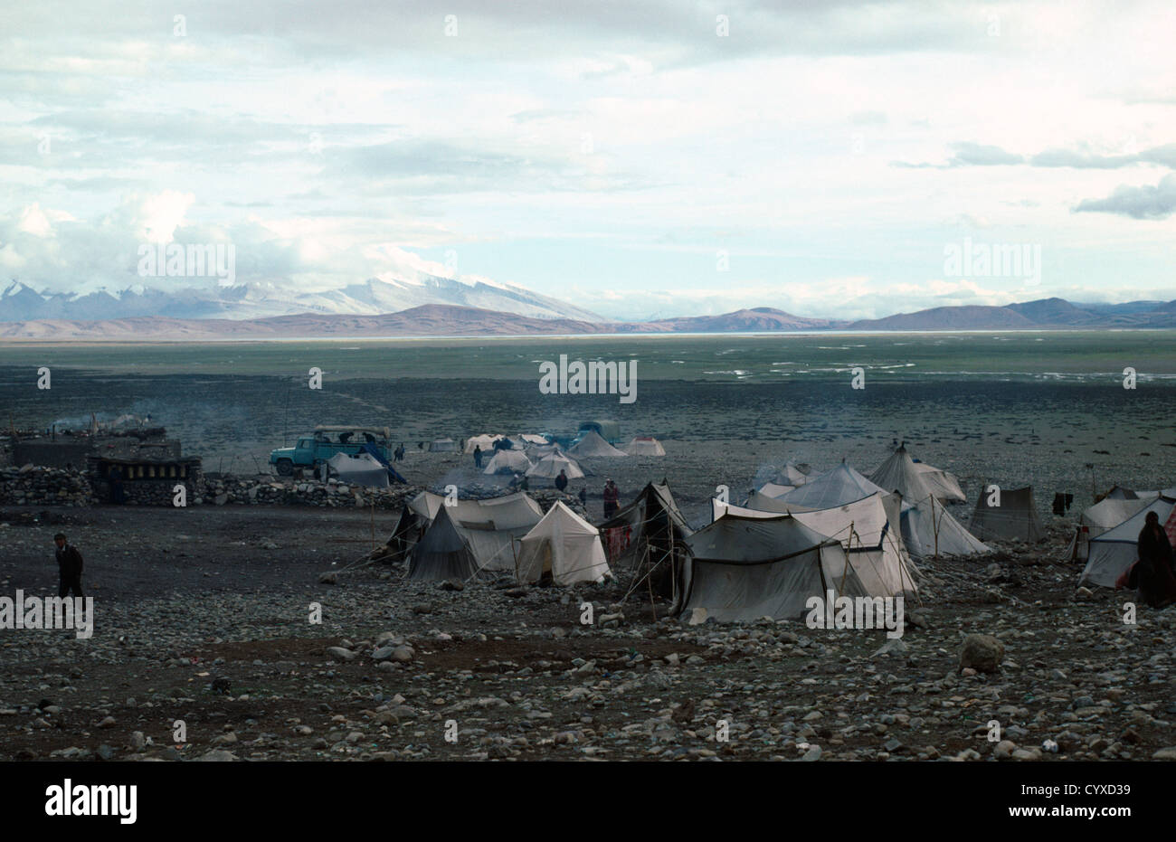 View over pilgrim tents camped in the semi desert.China, Tibet, Kalash ...