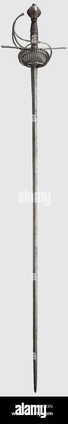 An Italian rapier, circa 1620/30 Double-edged thrusting blade with ...