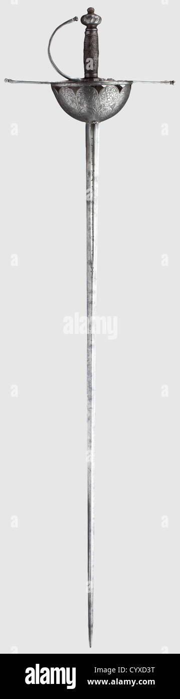 A Spanish cup-hilt rapier,late 17th century Double-edged,hollow-ground ...