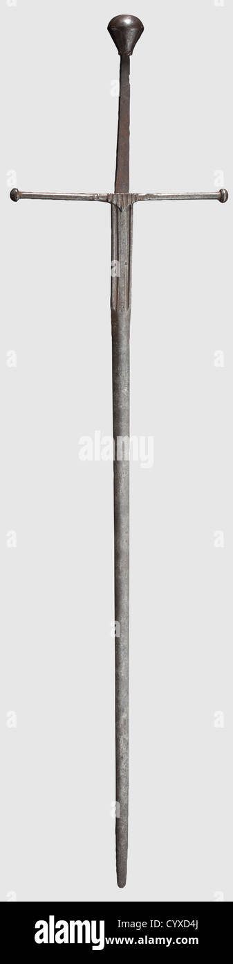 A sword, 16th century Double-edged blade with long fullered ricasso ...