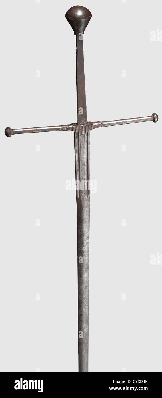 A sword, 16th century Double-edged blade with long fullered ricasso ...
