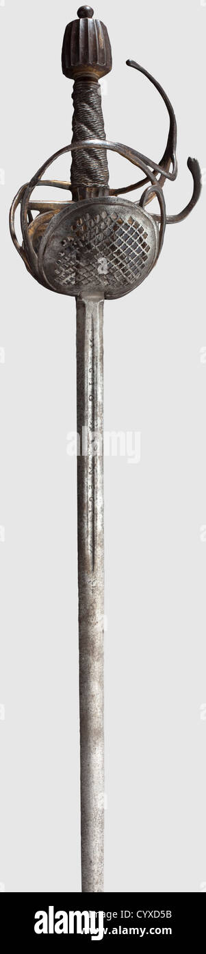 A German Pappenheim rapier,circa 1640 Double-edged blade,inscribed "GIO ...