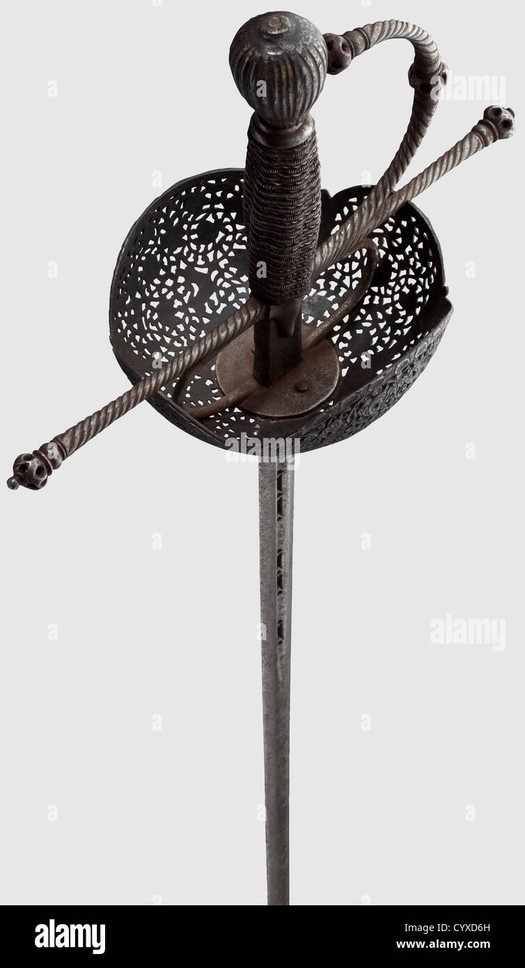 A Spanish cup-hilt rapier,circa 1660 Slightly pitted,flattened ridged ...