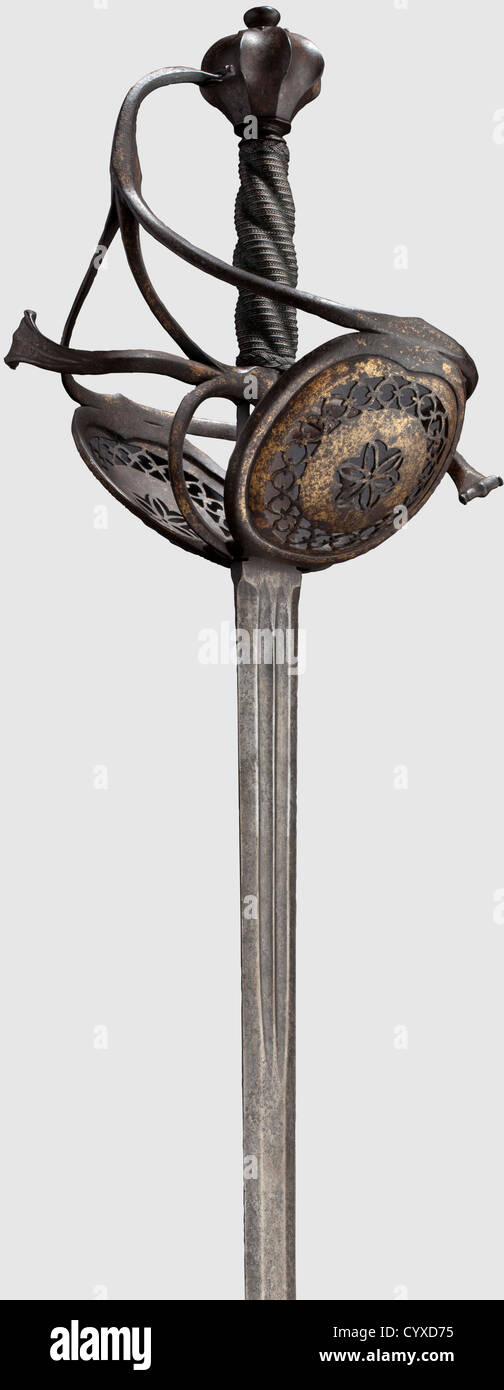 A German Pappenheim rapier,ca. 1630 Broad blade with double fullers at ...