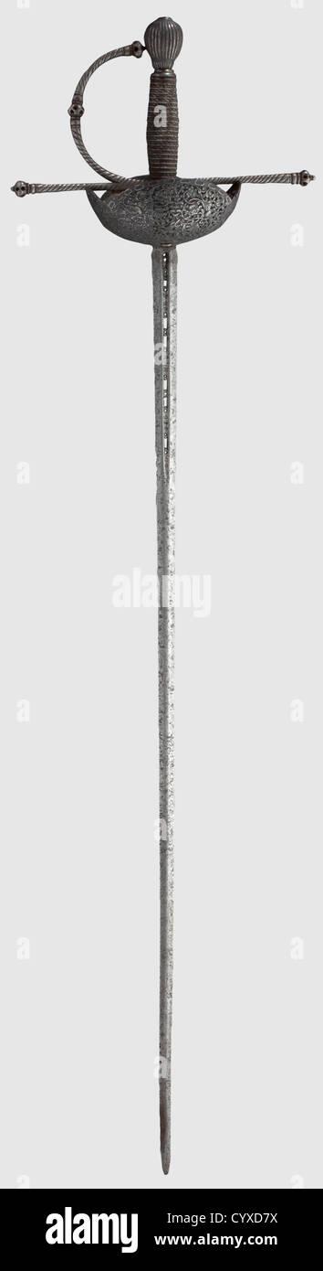 A Spanish cup-hilt rapier,circa 1660 Slightly pitted,flattened ridged ...